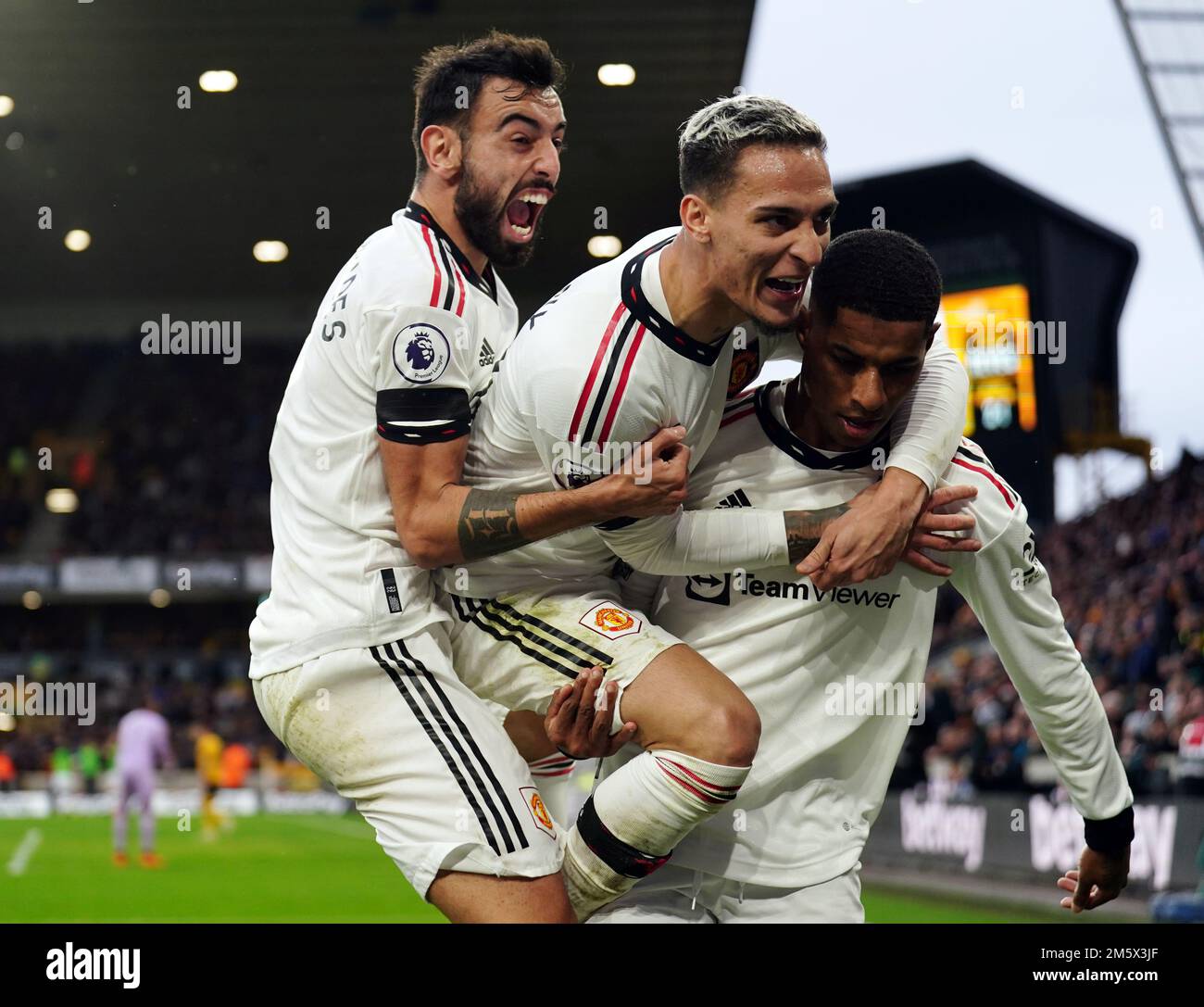 Manchester United's Marcus Rashford celebrates scoring before the goal ...