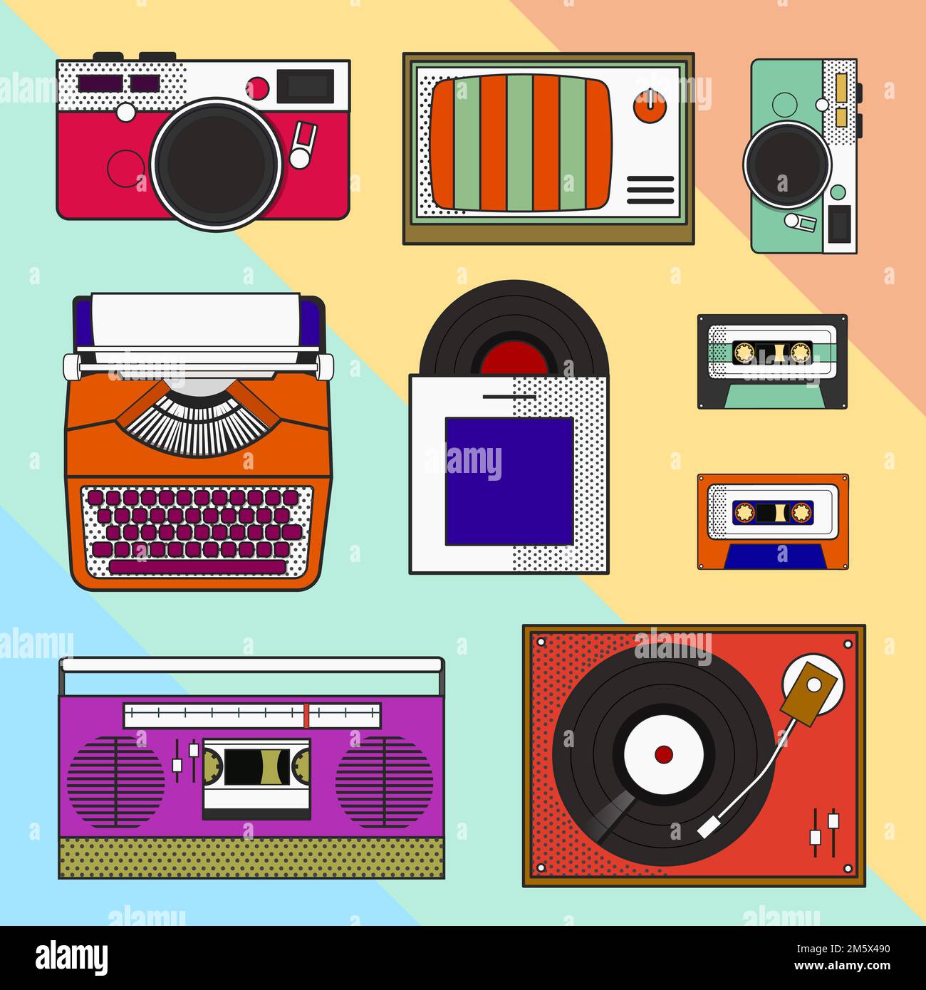 Colorful pop art object vintage vector sticker set Stock Vector Image ...