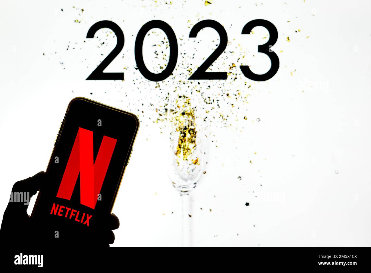 In this photo illustration a Netflix logo seen displayed on a ...