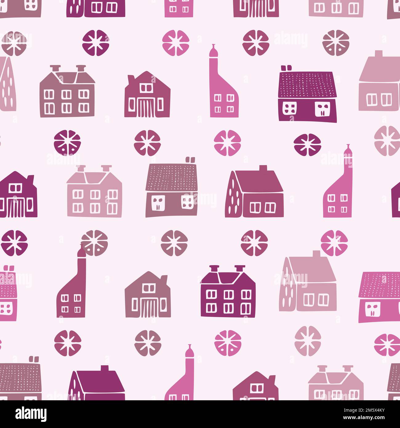 Viva magenta cottage home seamless vector pattern. Color of the year ...