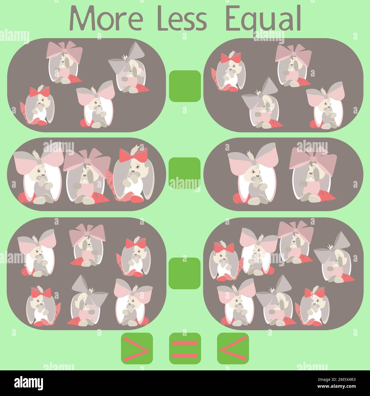 count the funny rabbits in the picture and put a sign greater than ...