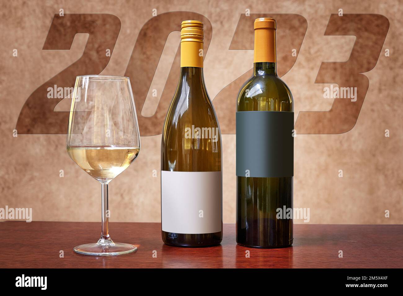 Two different kind of bottles of white wine and one glass to celebrate ... Two different kind of bottles of white wine and one glass to celebrate ...