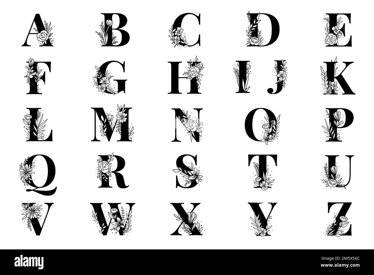 Alphabet Floral Typography Script Vector Stock Vector Image And Art Alamy
