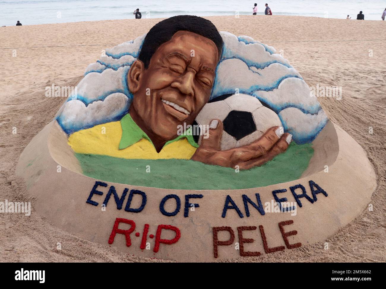 Bhubaneswar, India. 31st Dec, 2022. A sand sculpture of Brazilian ...
