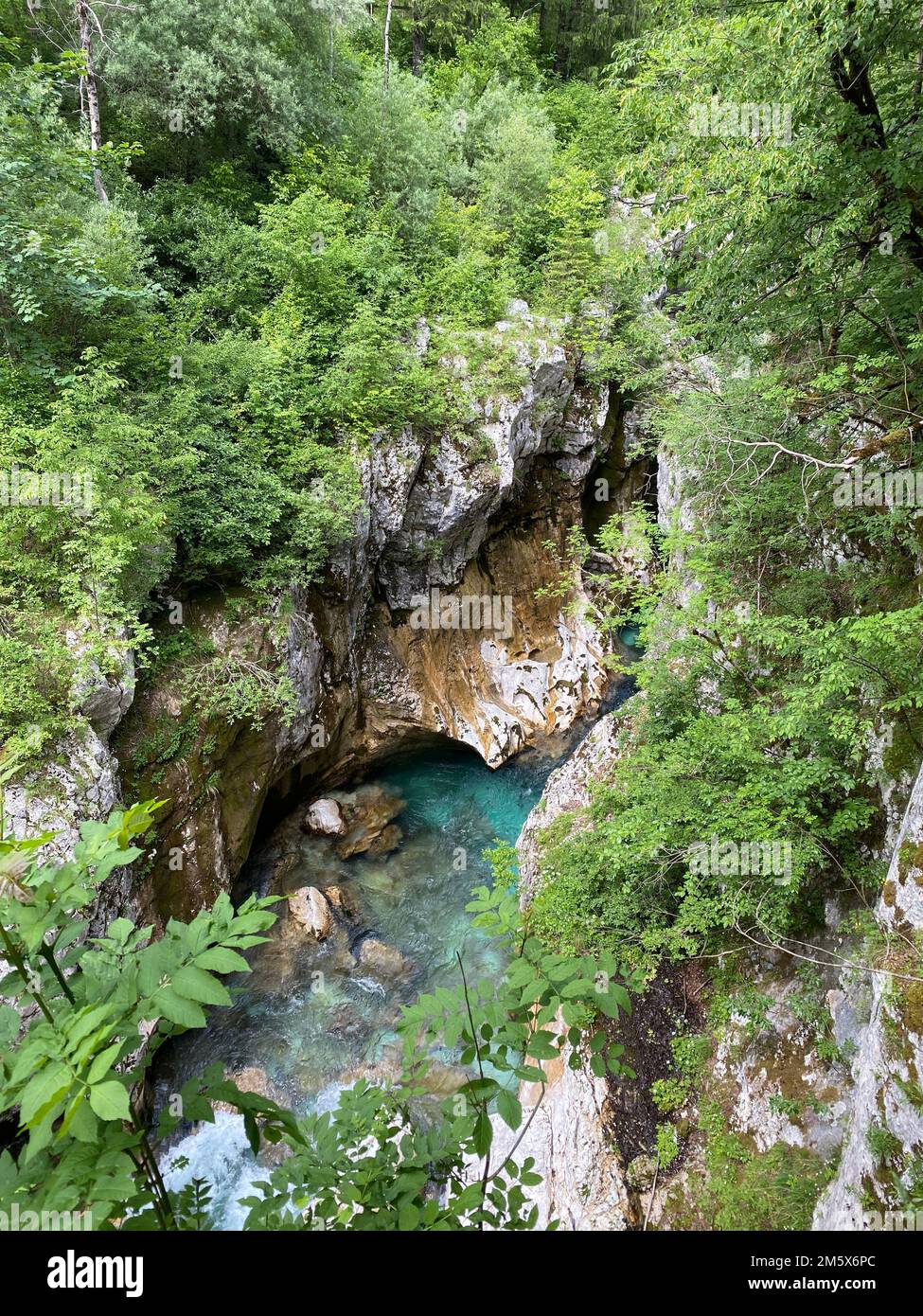 The beautiful scene of the gorge with the Soca or Isonzo river with the ...