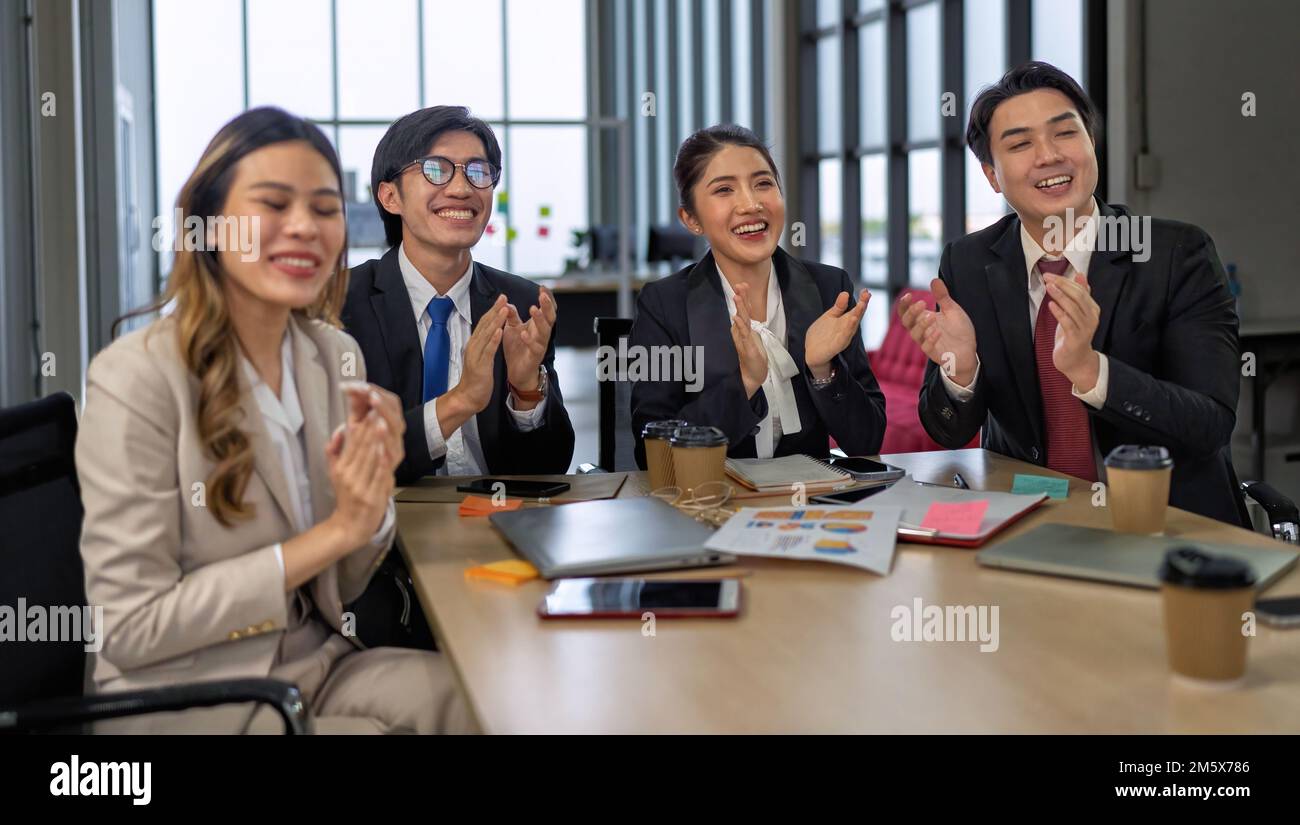 Team working by group video call meeting share ideas brainstorming ...