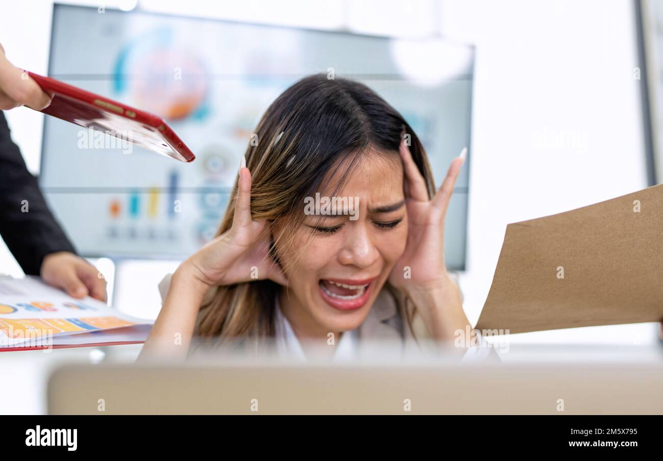 Stressed overwhelmed business worker feels tired at work overload ...