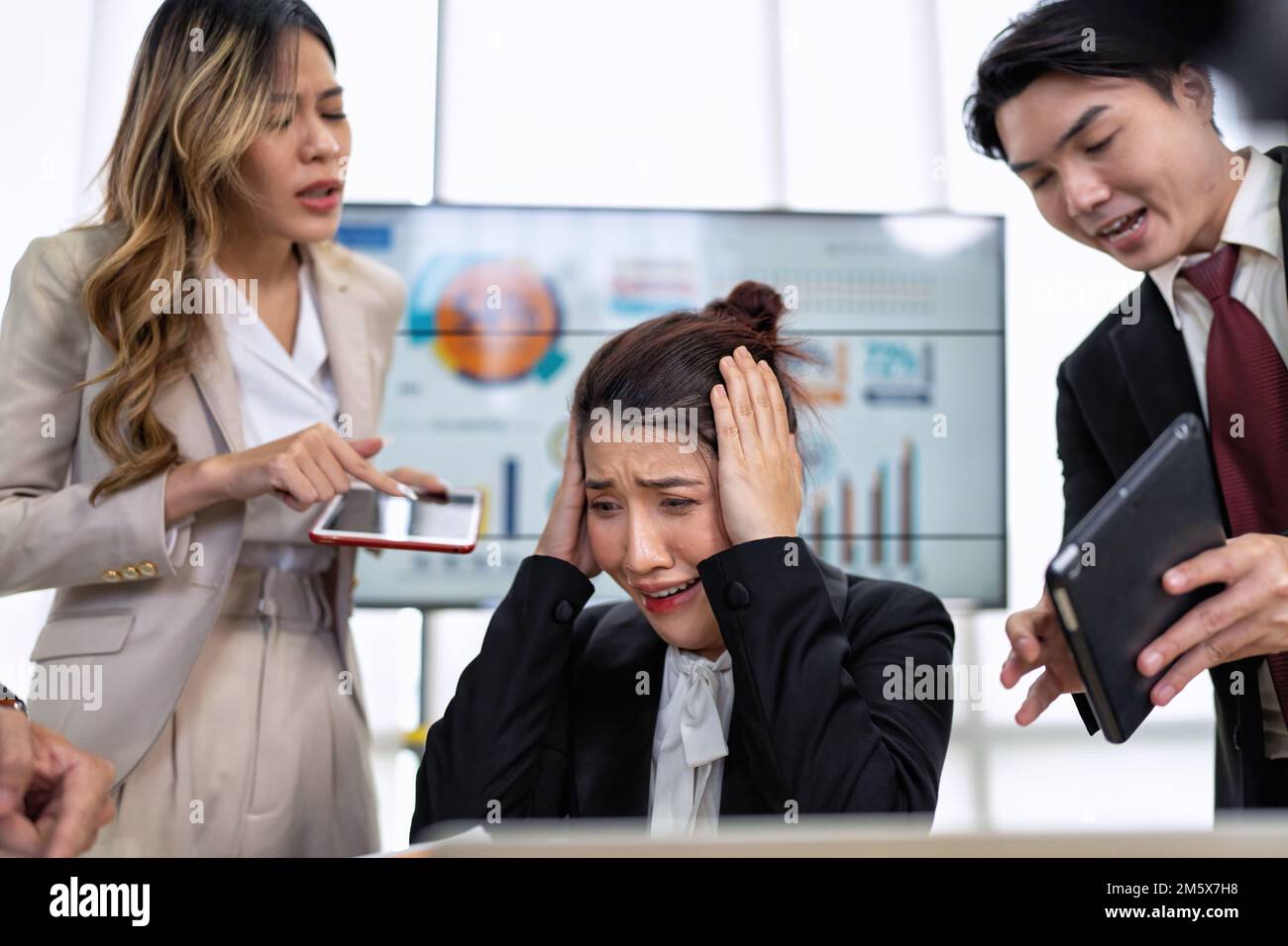 Stressed overwhelmed business worker feels tired at work overload ...