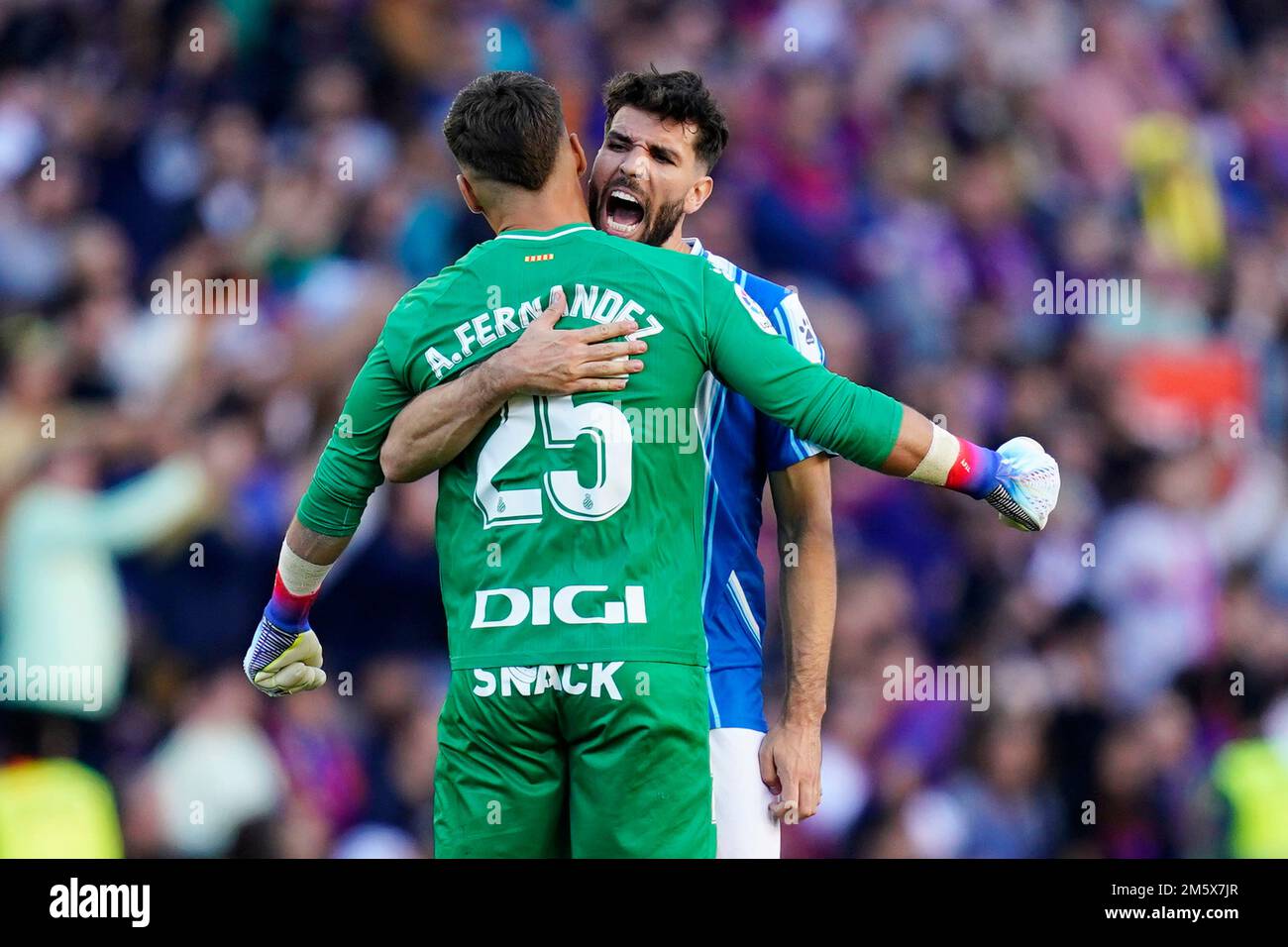Alvaro Fernandez and Leandro Cabrera of RCD Espanyol during the La Liga match between FC ...