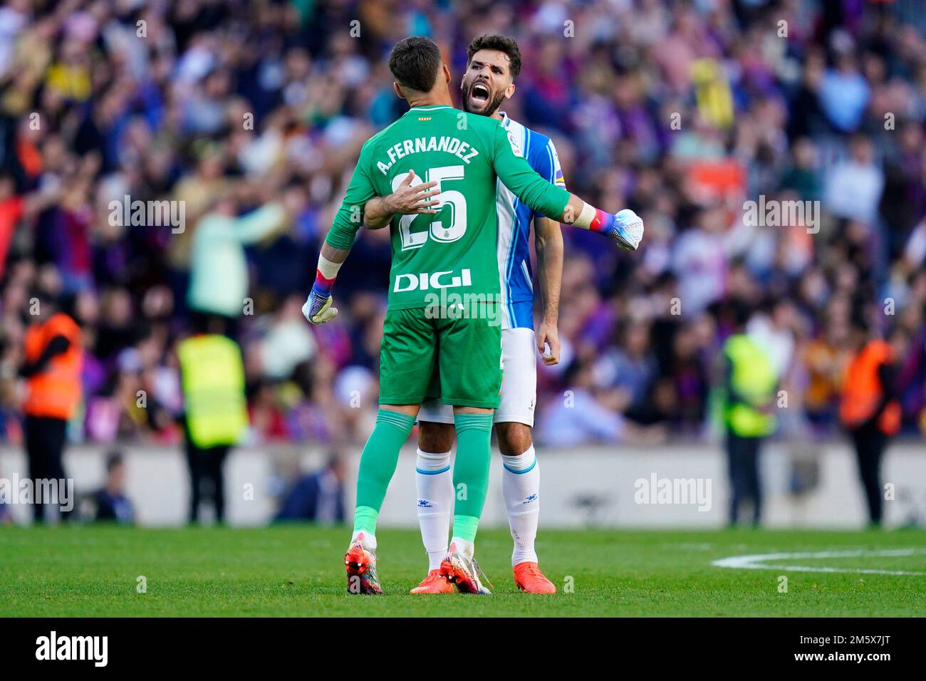 Alvaro Fernandez and Leandro Cabrera of RCD Espanyol during the La Liga match between FC ...