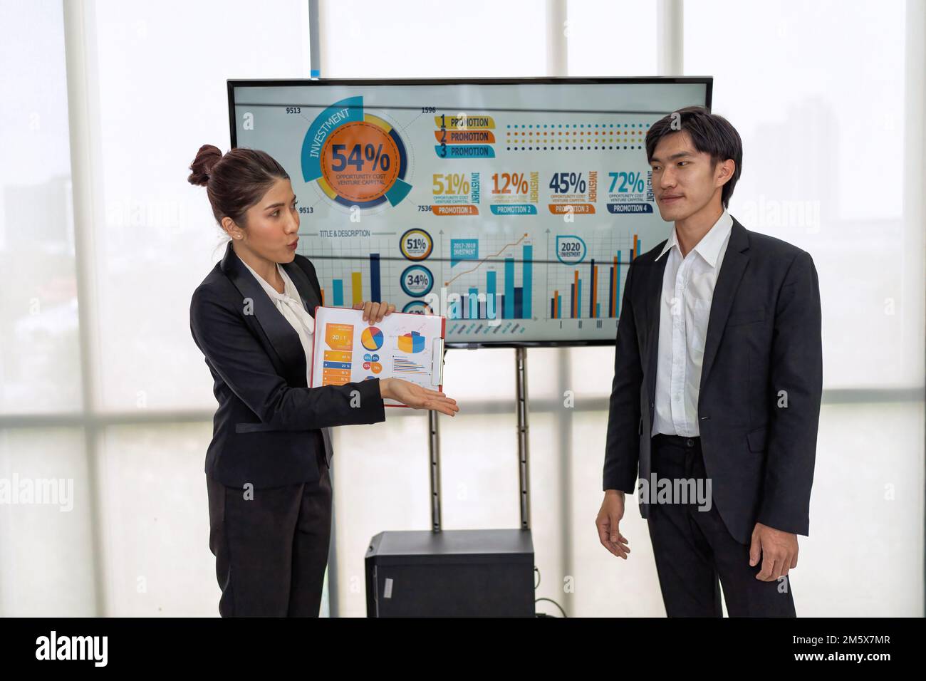 Employee meeting big screen tv presentation conference discussion ...