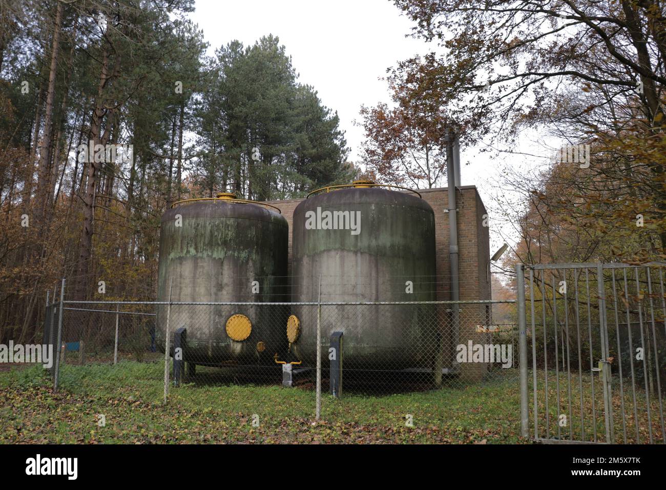 Two massive water tanks in a forest in Waterloopbos, Marknesse, the ...