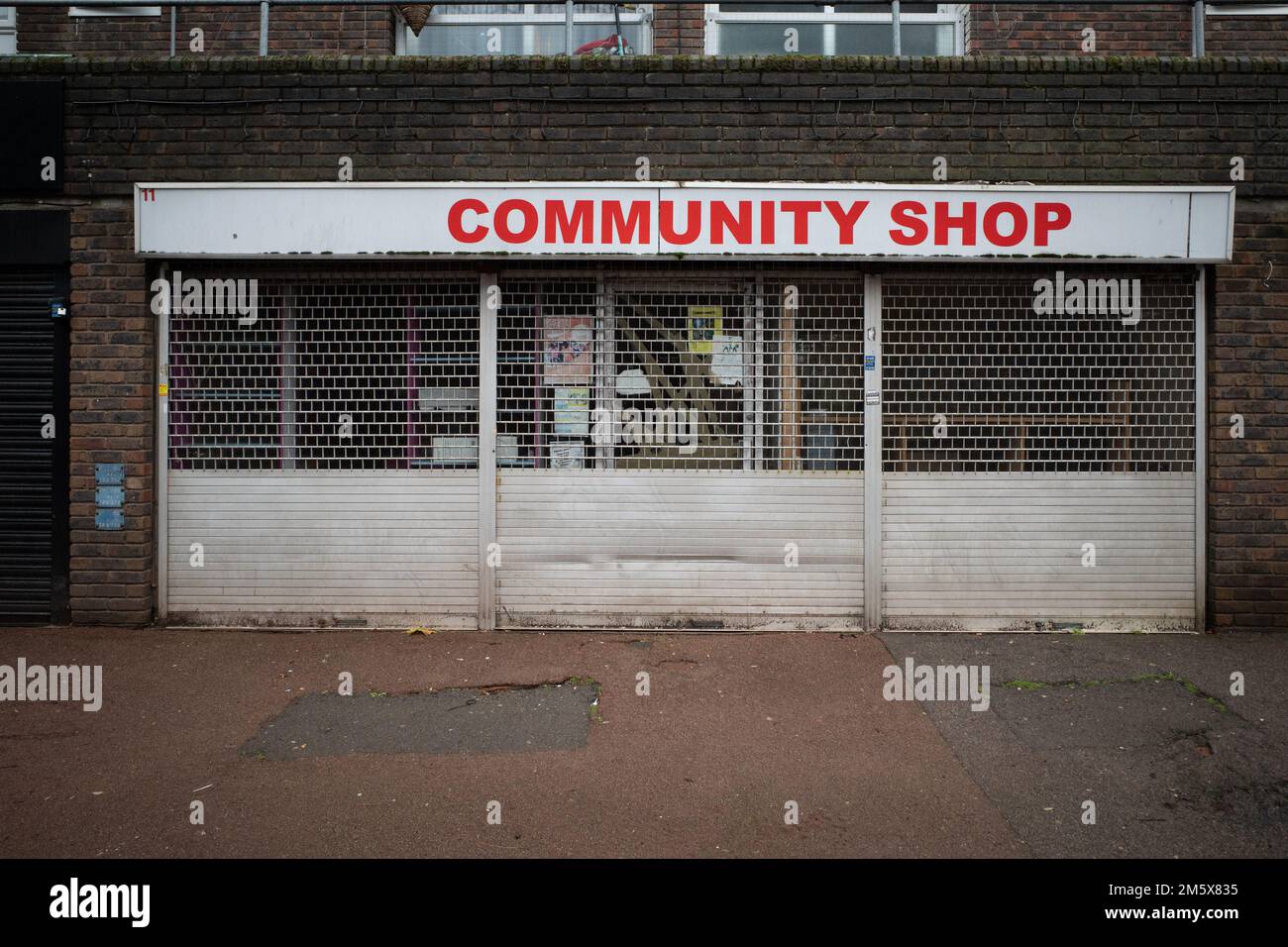 Closed community shop in Grahame Park housing estate North West London. The estate is currently ...