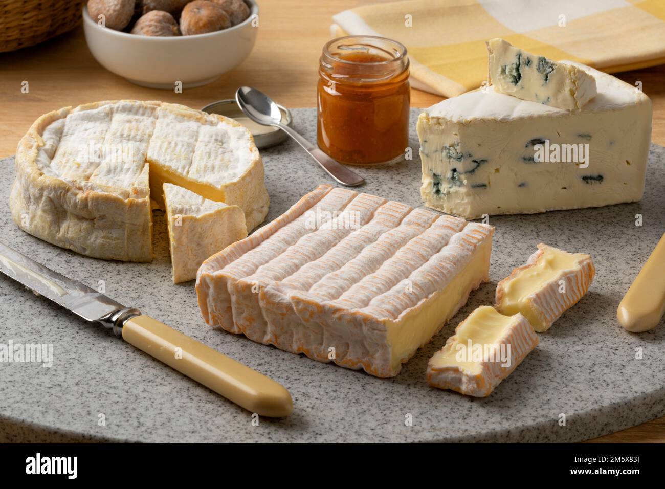 Cheese platter with French cheese, Vieux Pane,Camembert and Cambozola ...