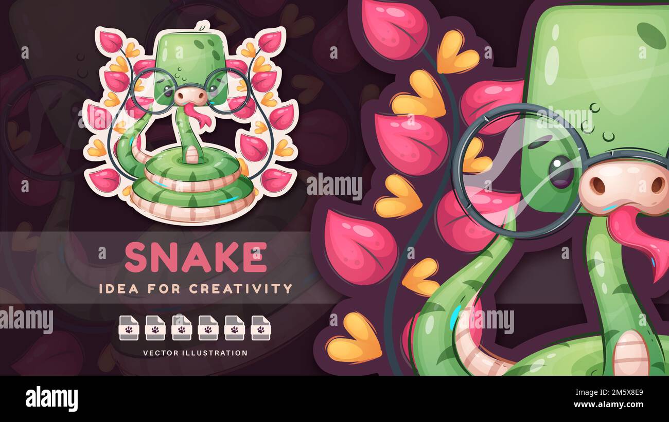 Sticker cartoon character adorable snake, pretty animal idea for print ...