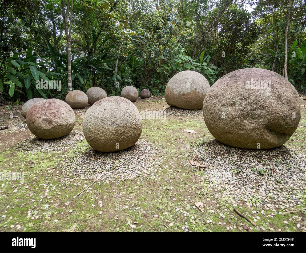 Group of ancient stone spheres at UNESCO World Heritage Site of Finca 6 ...