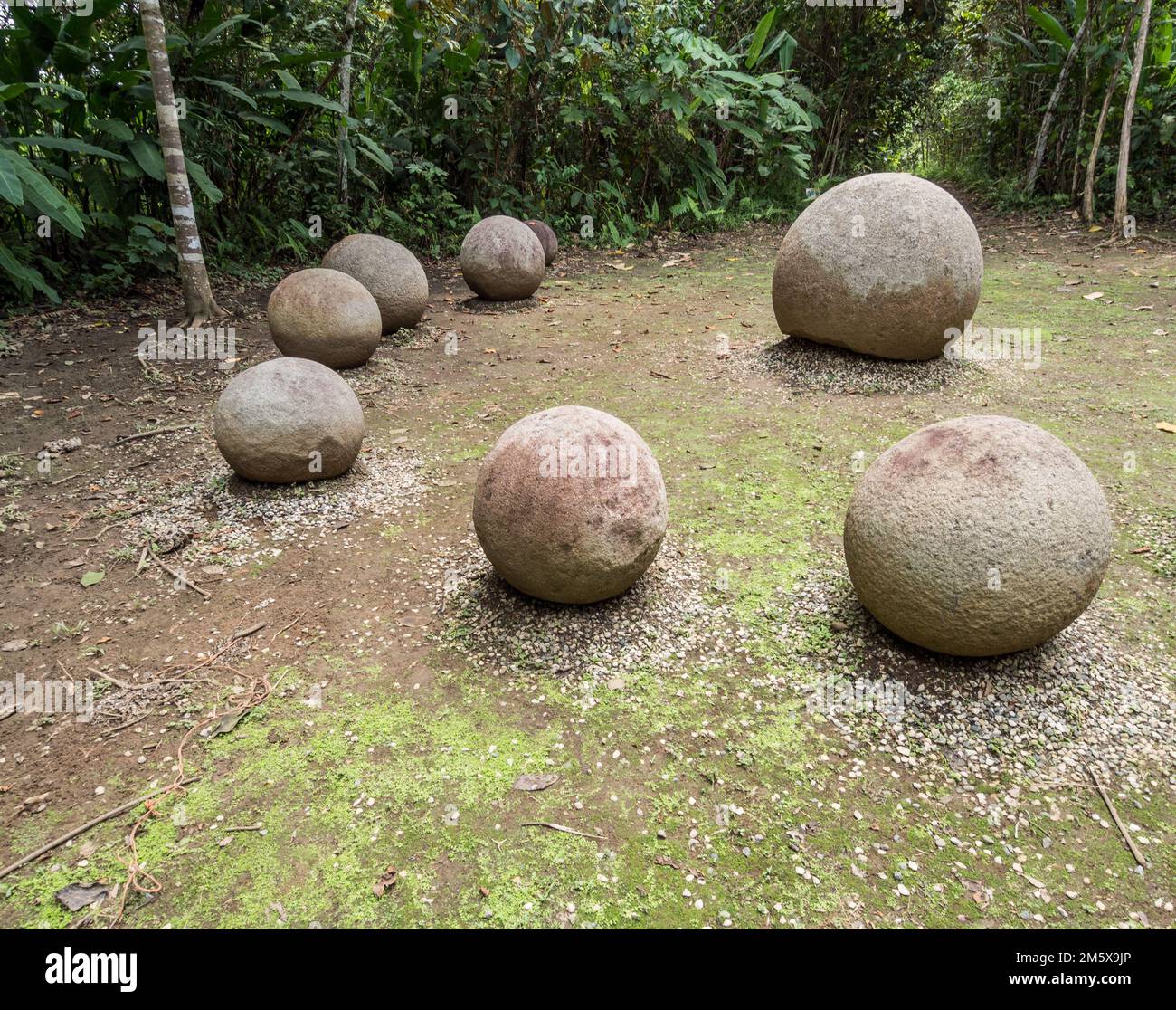 Group of ancient stone spheres at UNESCO World Heritage Site of Finca 6 ...