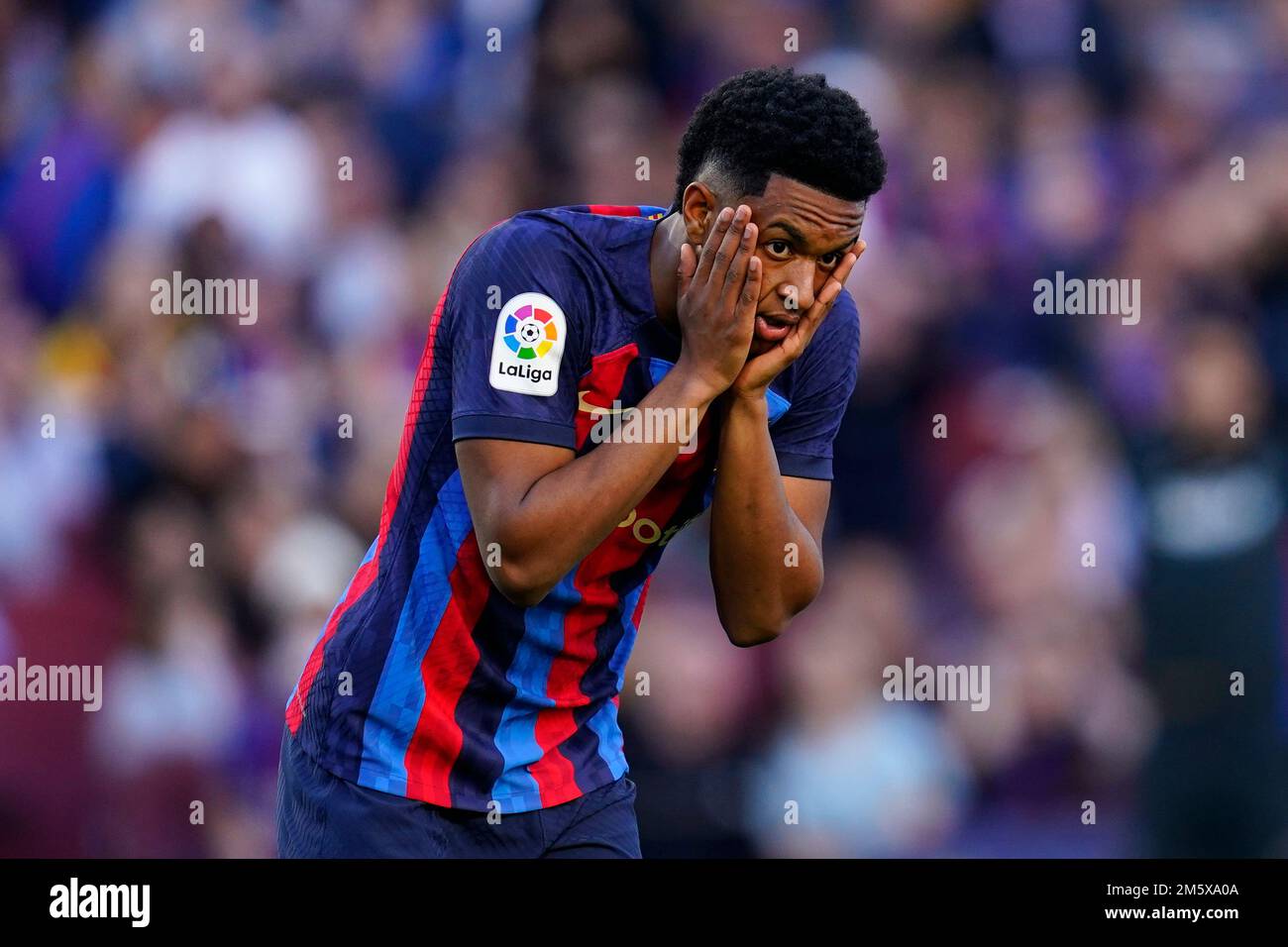 Alejandro Balde of FC Barcelona during the La Liga match between FC Barcelona and RCD Espanyol ...