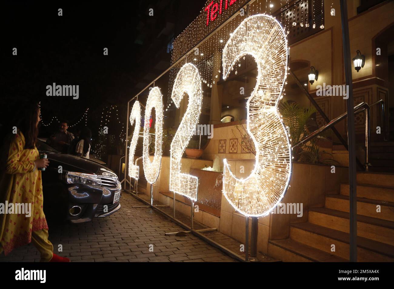 Islamabad, Pakistan. 31st Dec, 2022. A light installation is pictured ...