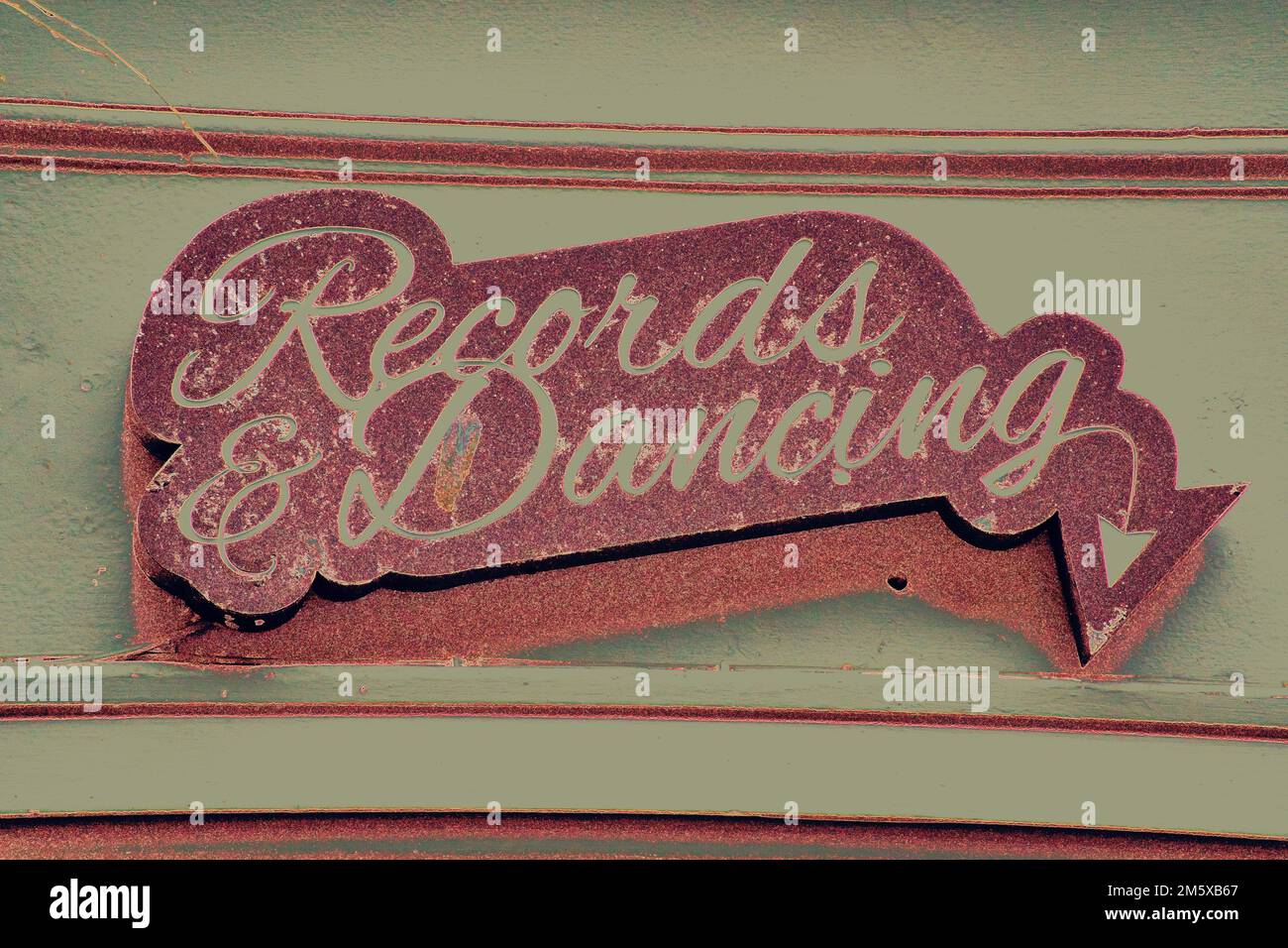 pink records and dancing sign Stock Photo - Alamy