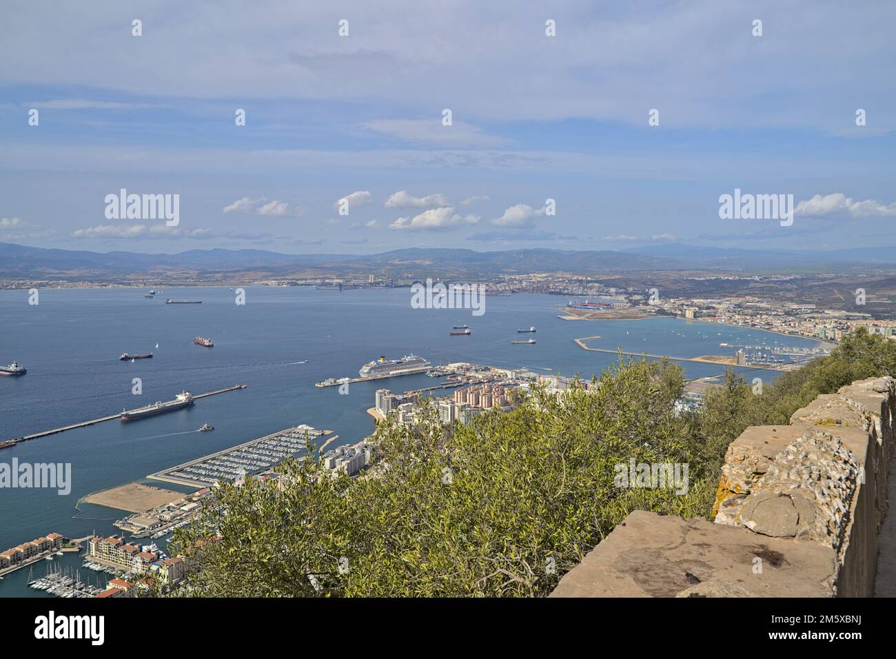 View on the West side of Gibraltar from the hill. The cruise harbour is ...