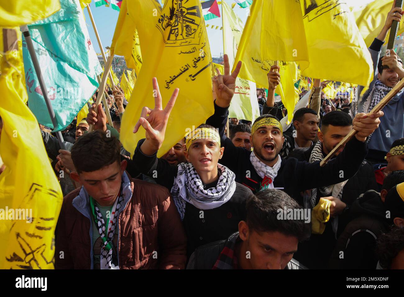 Palestinians take part in Fatah movement rally marking the 58th ...