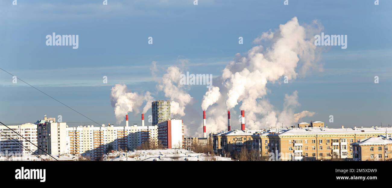 Smoking pipes of thermal power plant (coal burning power station ...