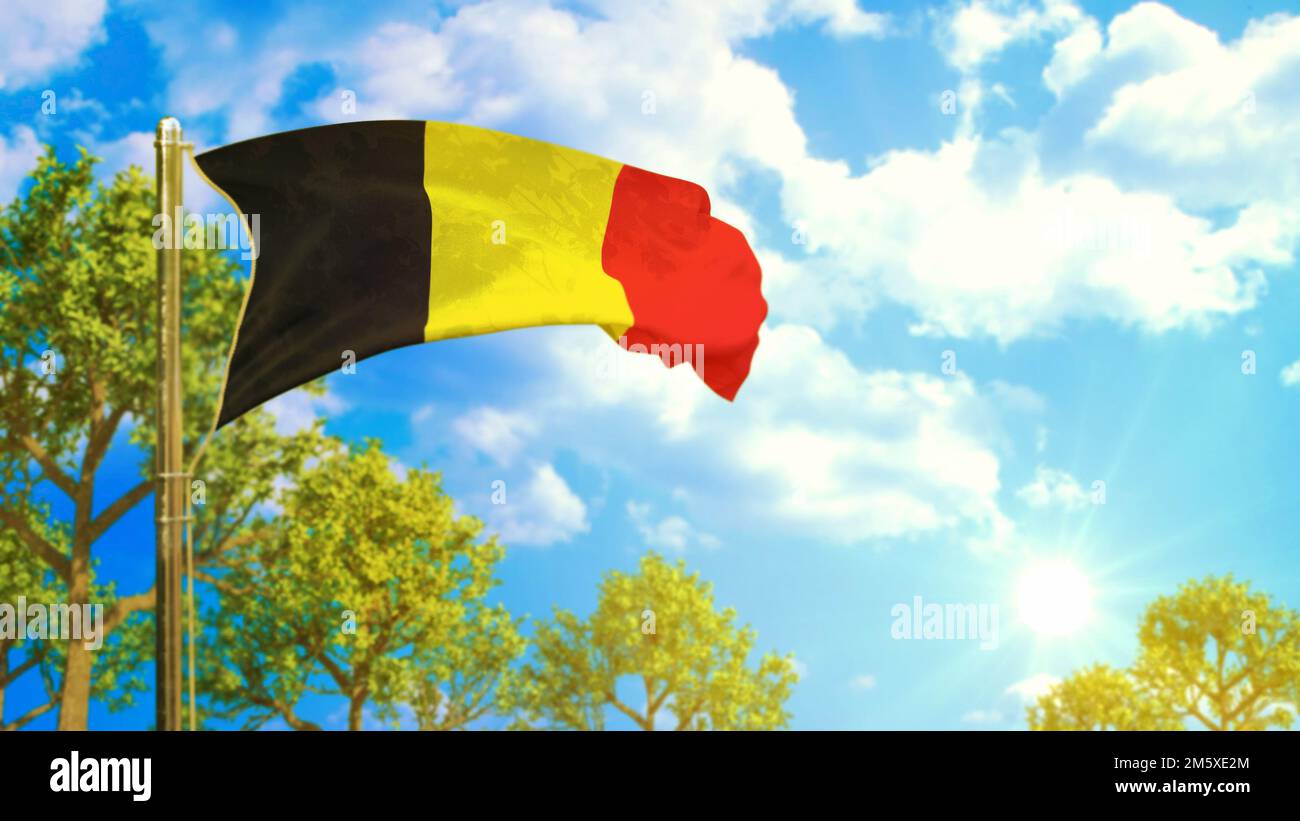 flag of Belgium at sunny day, clean nature symbol - nature 3D ...