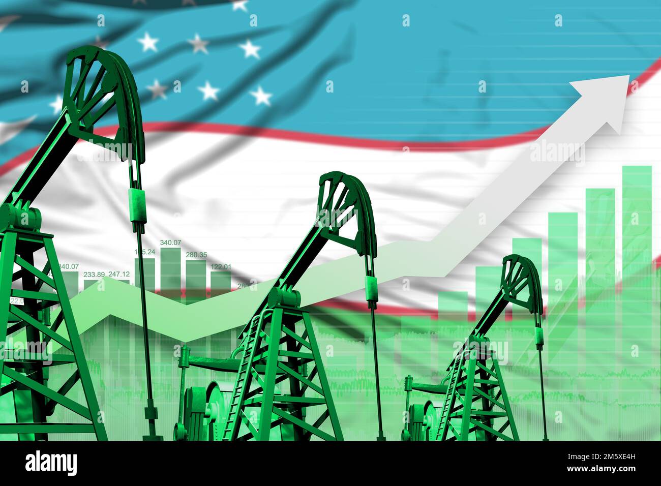 Uzbekistan oil industry concept, industrial illustration - rising up ...
