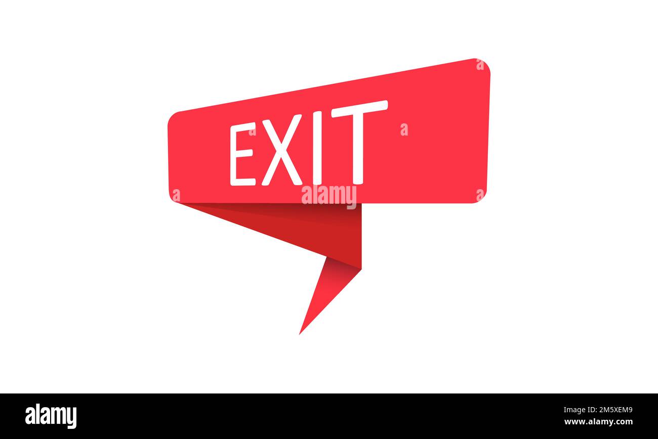 Exit. A red banner, pointer, sticker, label or speech bubble for apps ...