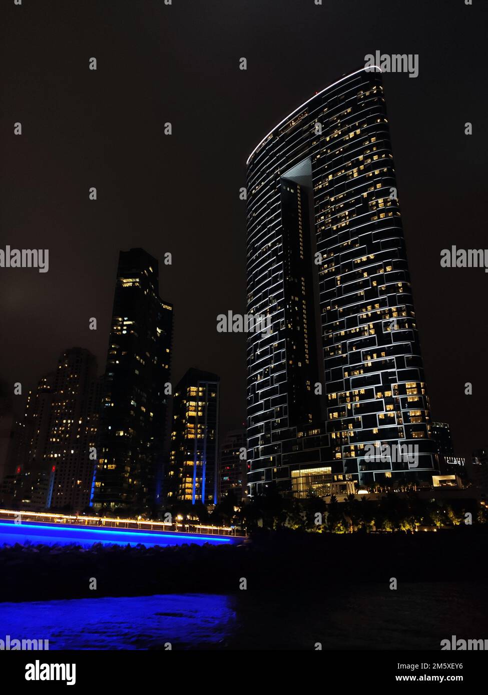 Colorful city lights at night time in Dubai Marina, United Arab ...