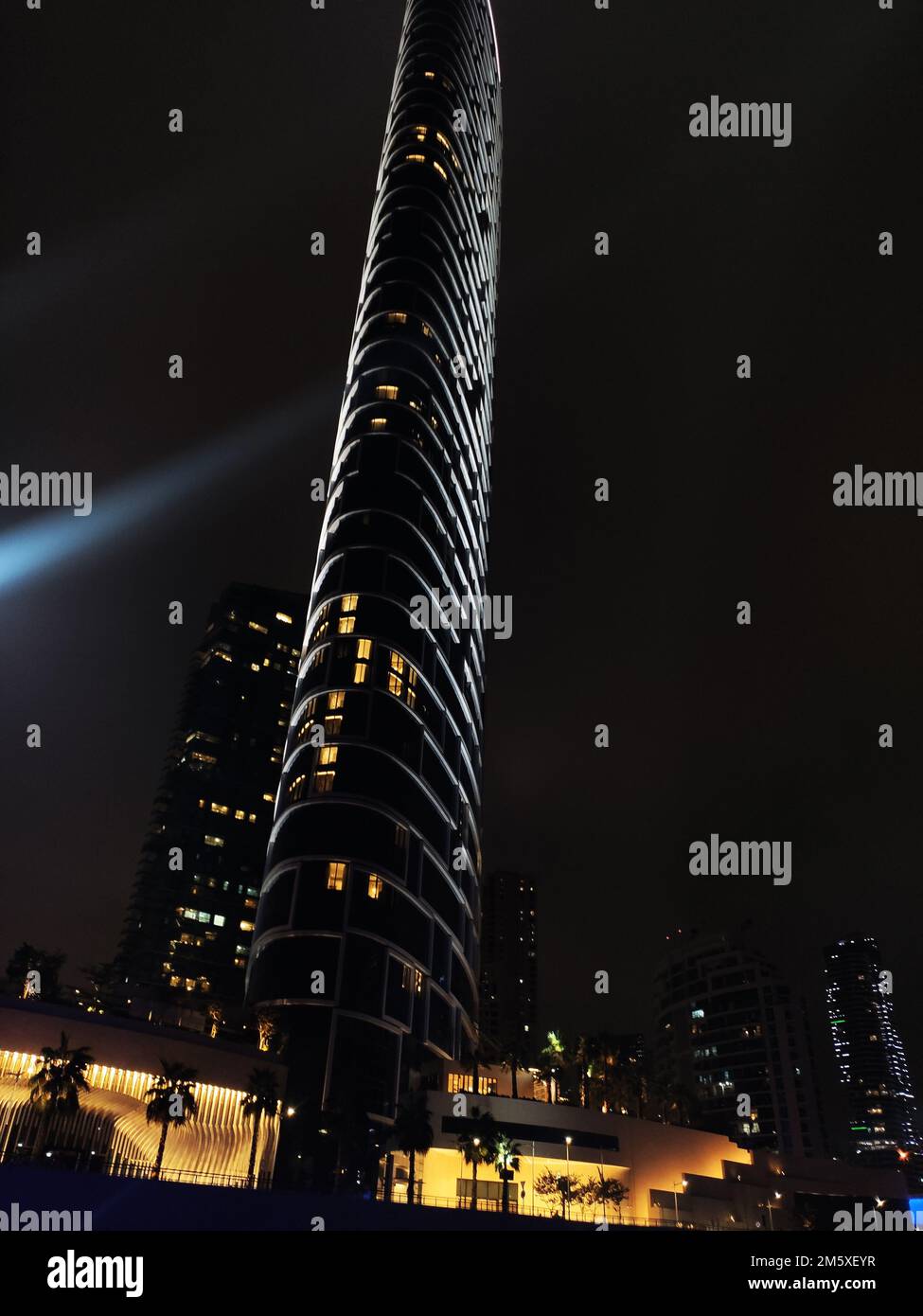 Colorful city lights at night time in Dubai Marina, United Arab ...
