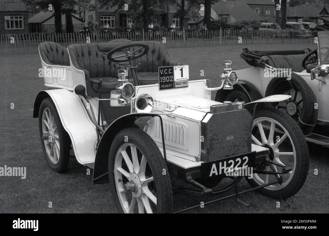 1957, historical, veteran car, a 1902 Peugeot 8HP, number plate AH222 ...