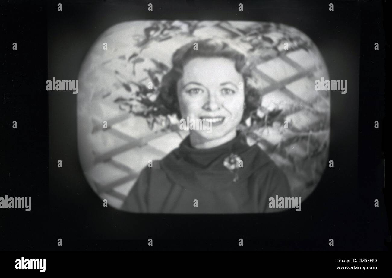 Late 1950s, historical picture showing Polly Elwes, a BBC in-vision ...