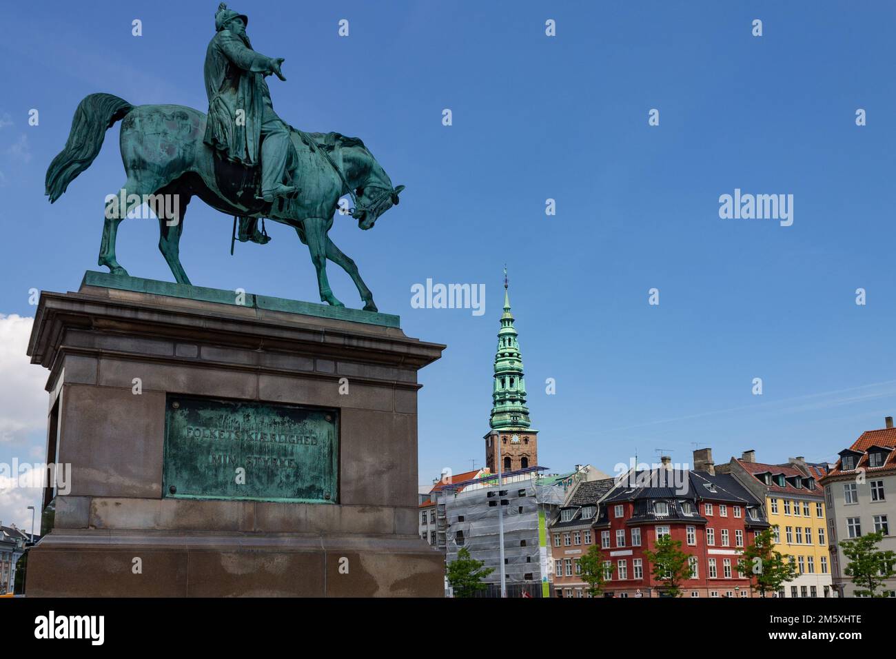 The Frederik VII equestrian monument captured against the blue sky in ...