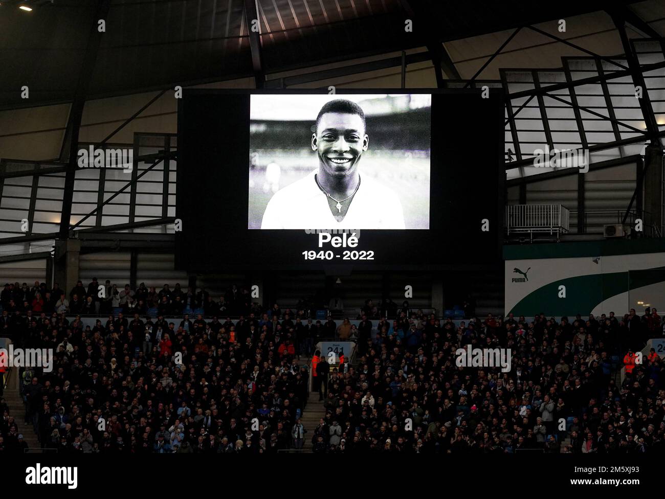 A tribute to Pele is shown on screen ahead of the Premier League match ...