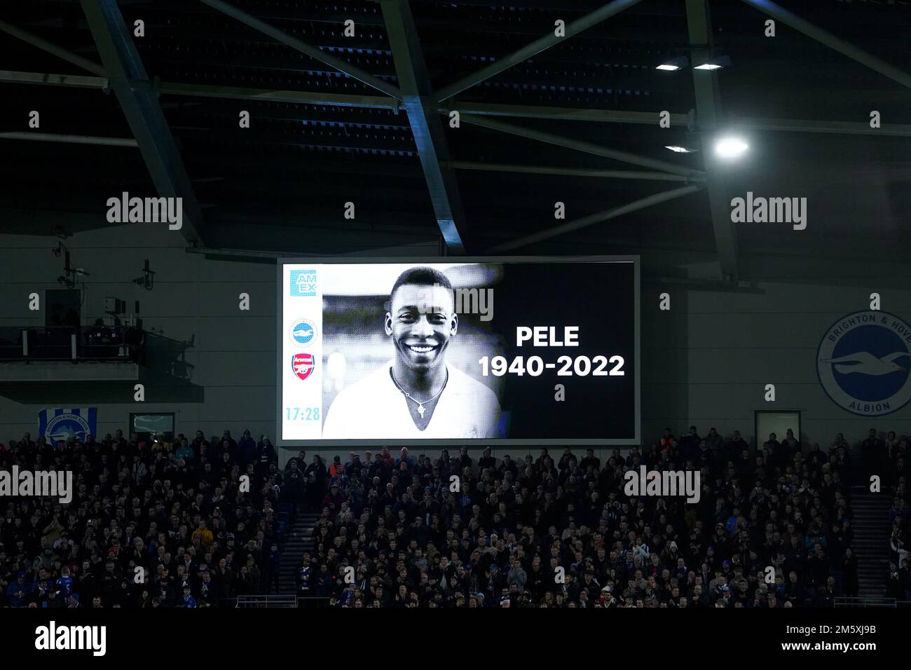 A tribute to Pele is shown on screen ahead of the Premier League match ...