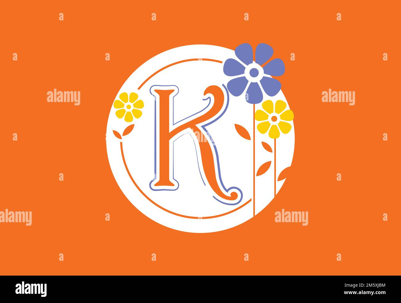 Floral monogram letter K. Initial alphabet with botanical elements ...