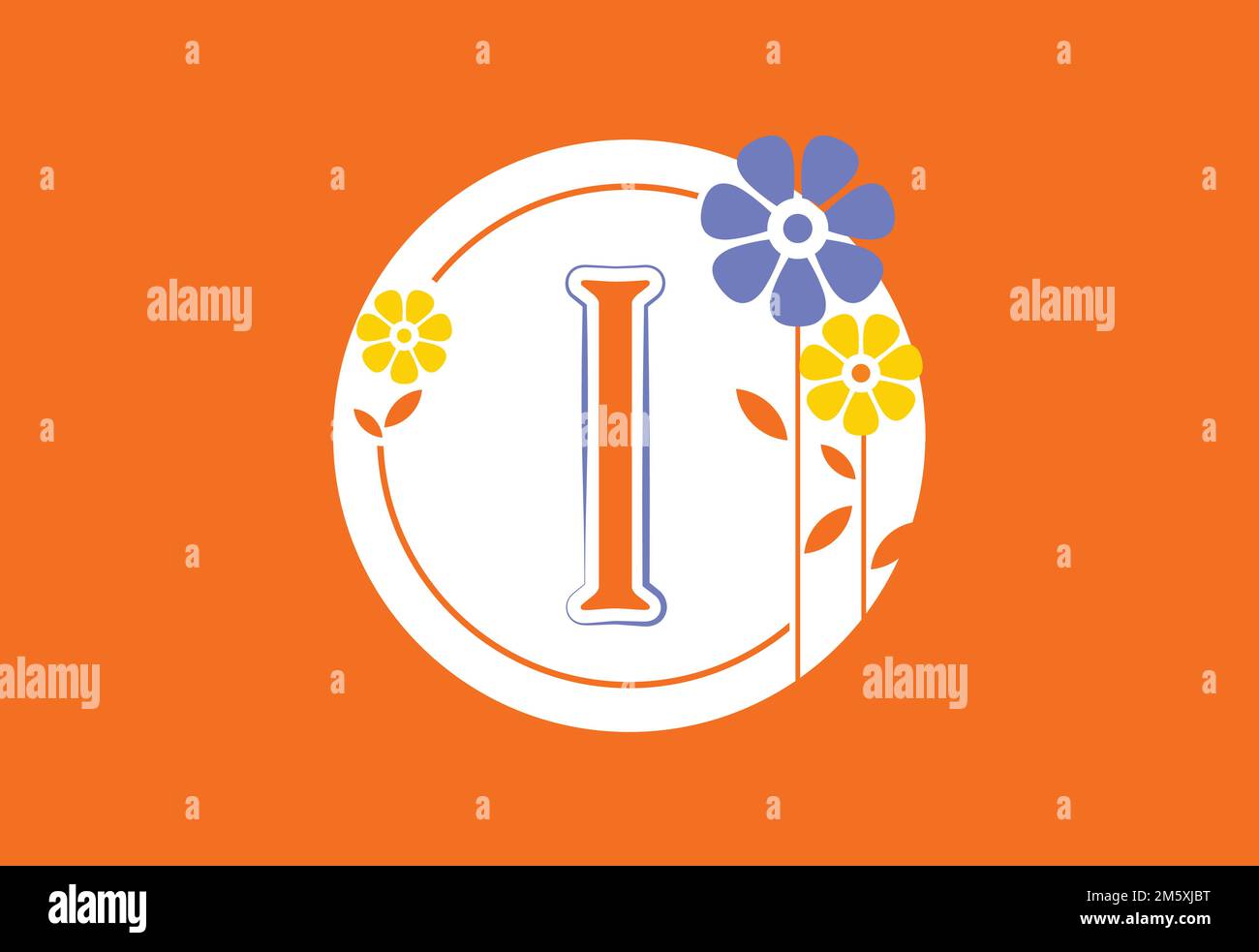 Floral monogram letter I. Initial alphabet with botanical elements ...