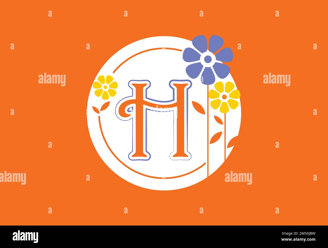 Floral monogram letter H. Initial alphabet with botanical elements ...