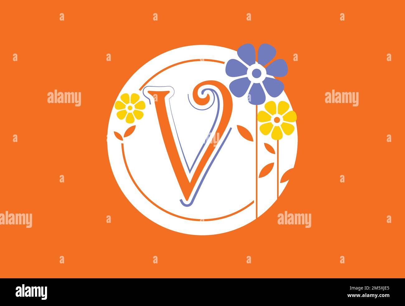 Floral monogram letter V. Initial alphabet with botanical elements ...