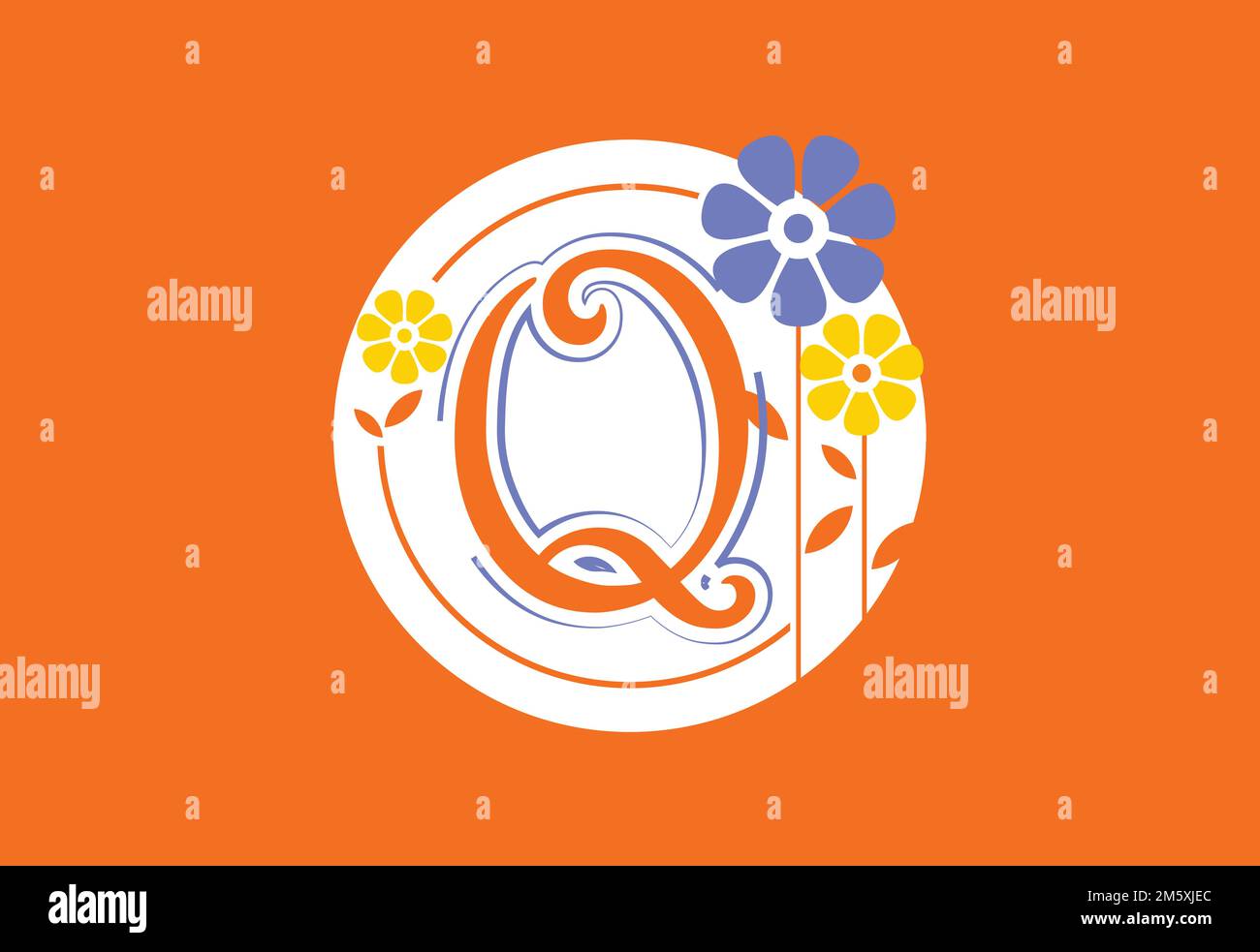Floral monogram letter Q. Initial alphabet with botanical elements ...