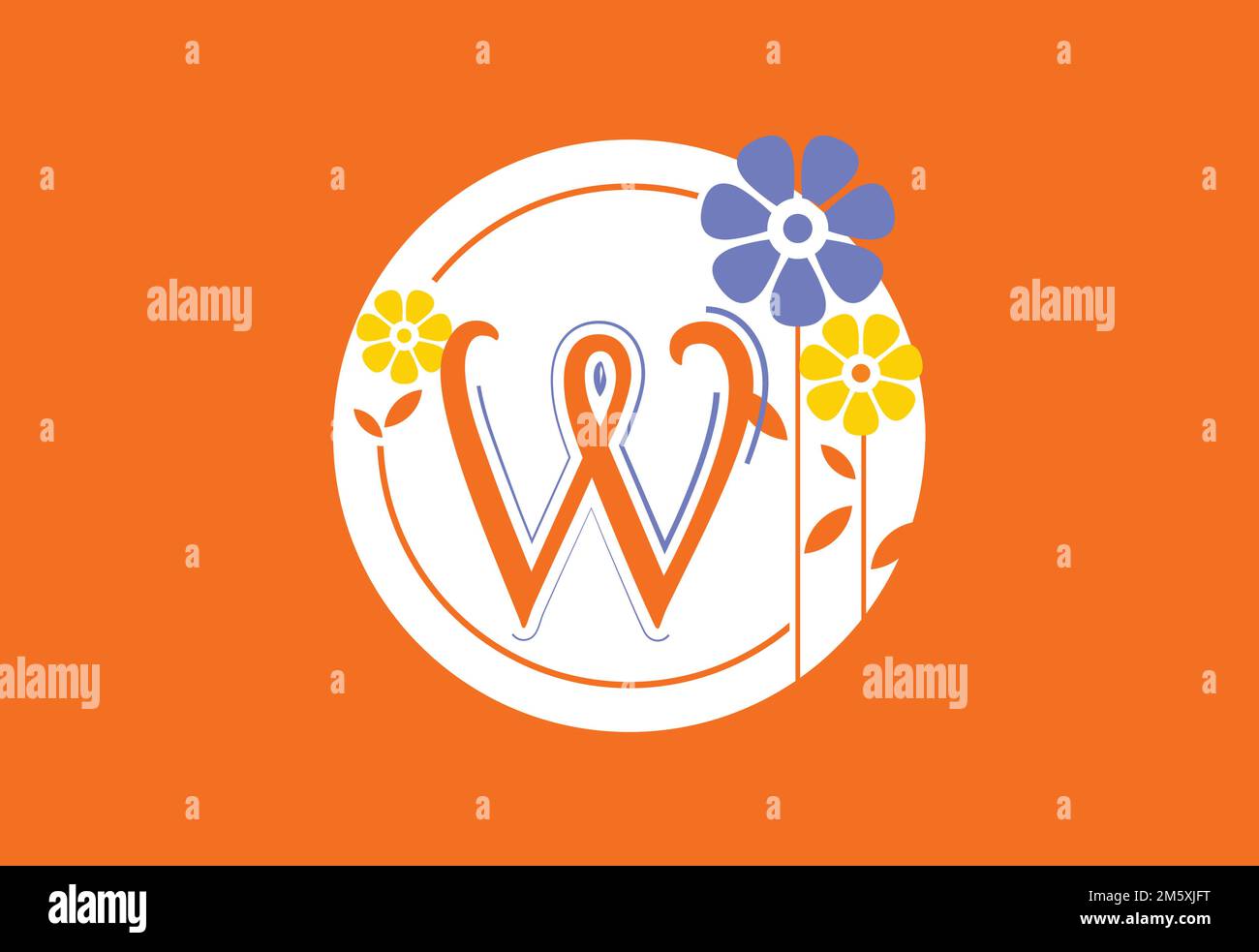 Floral monogram letter W. Initial alphabet with botanical elements ...