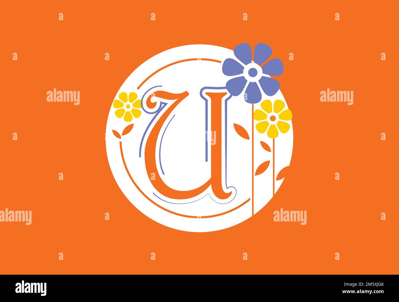 Floral monogram letter U. Initial alphabet with botanical elements ...