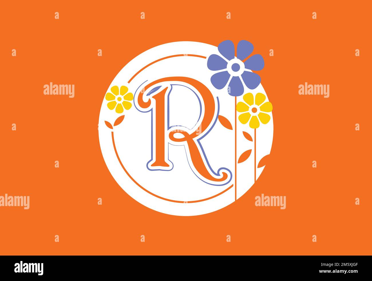 Floral monogram letter R. Initial alphabet with botanical elements ...