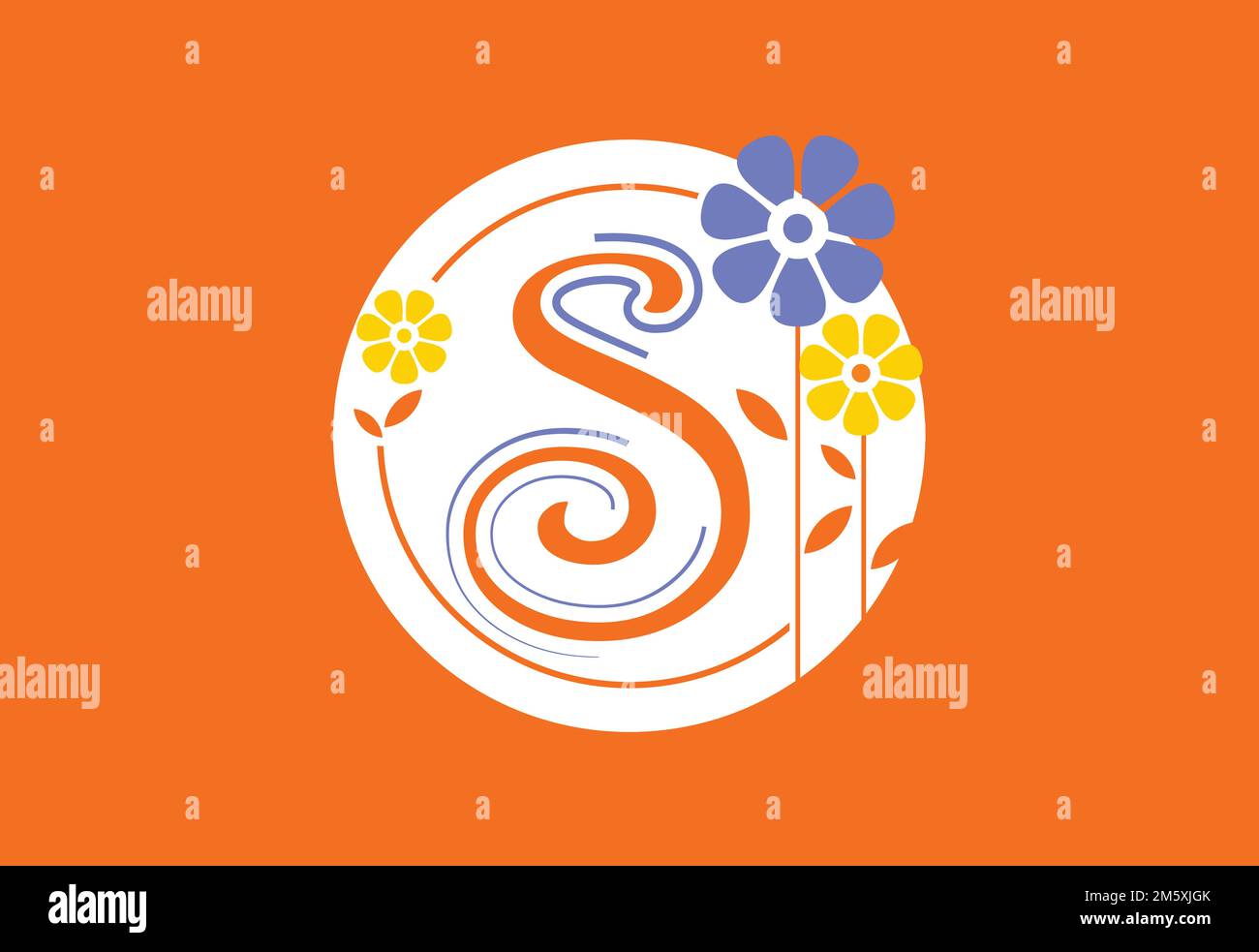 Floral monogram letter S. Initial alphabet with botanical elements ...