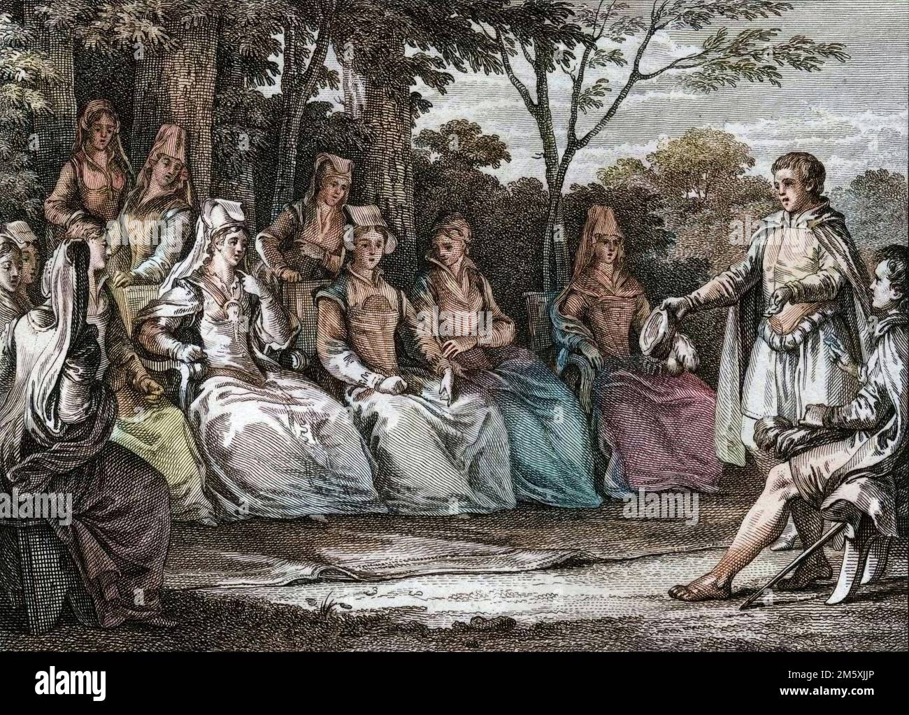 Cour d'Amour au moyen age en presence des troubadours - Gravure de Jean ...