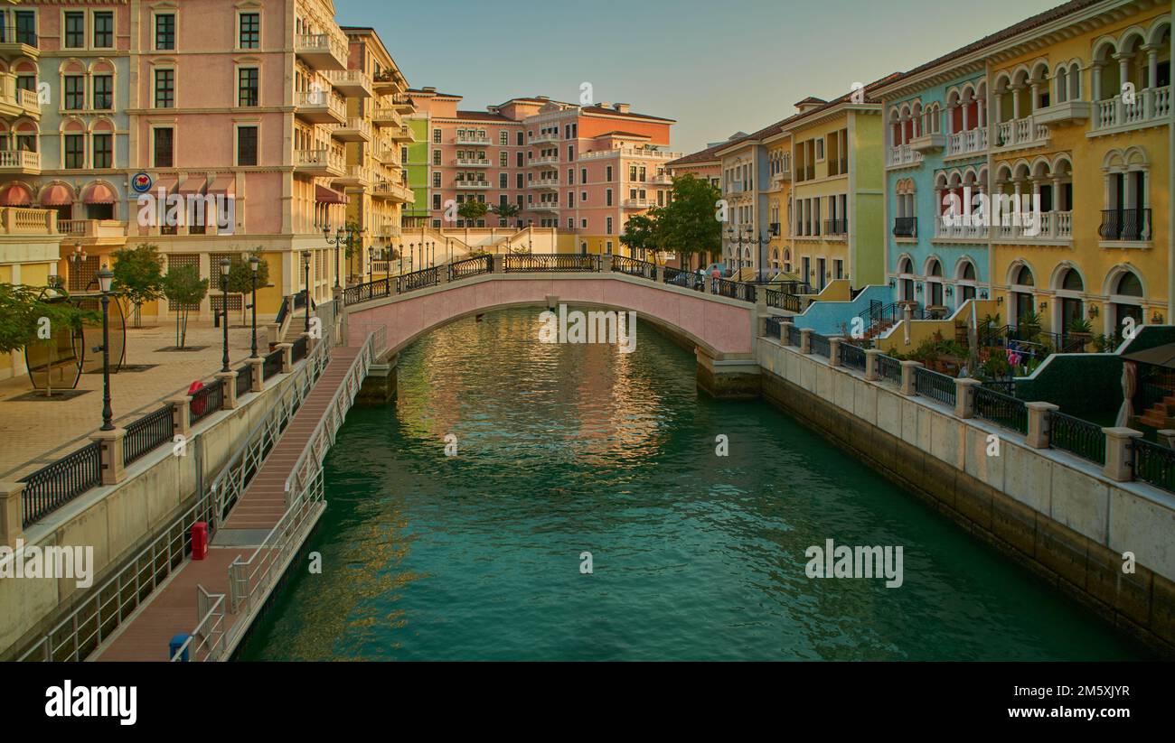 Qanat Quartier The pearl, Doha Qatar after noon shot showing the unique ...