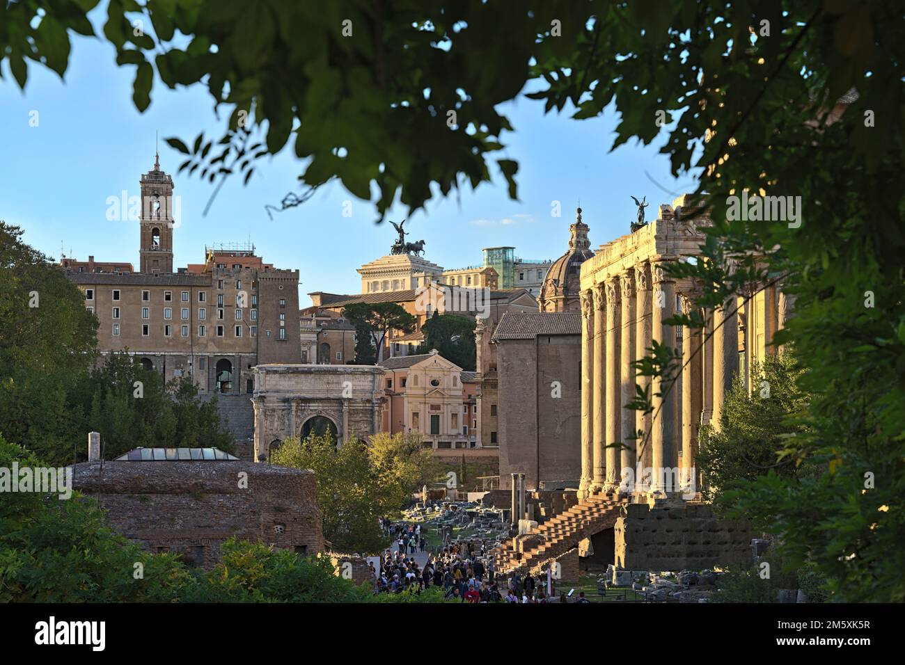 View from the Forum Romanum to the Altare della Patria on a sunny and ...