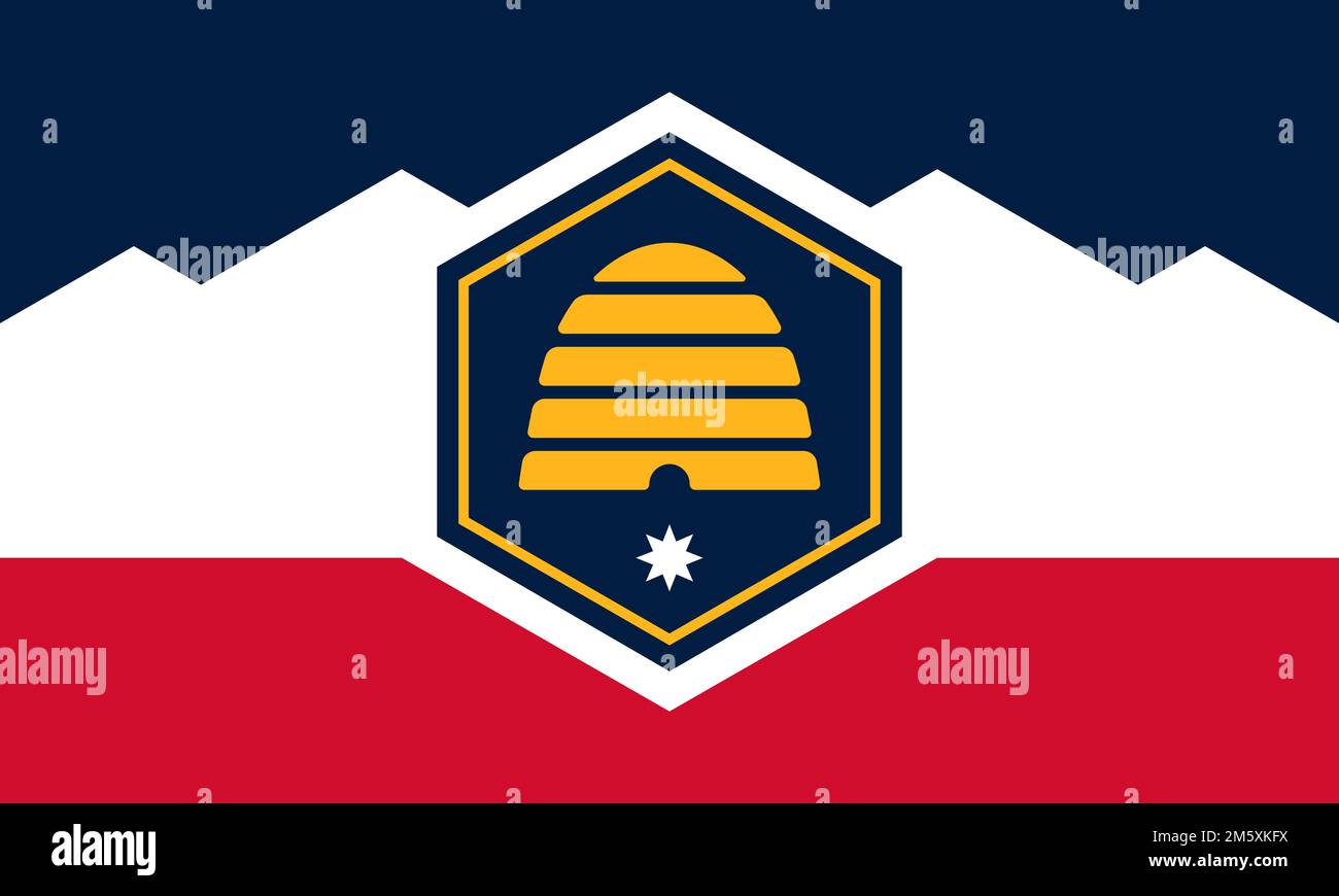 Top view of new flag of Utah 2022, no flagpole. Plane design, layout ...